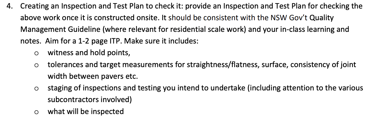 Solved The requested Inspection Test Plan (ITP) is for a | Chegg.com