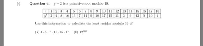 Solved Question 4. 9-2 is a primitive root modulo 19. i 2 3 | Chegg.com
