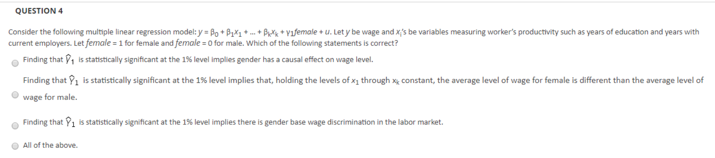Solved QUESTION 4 Consider the following multiple linear | Chegg.com