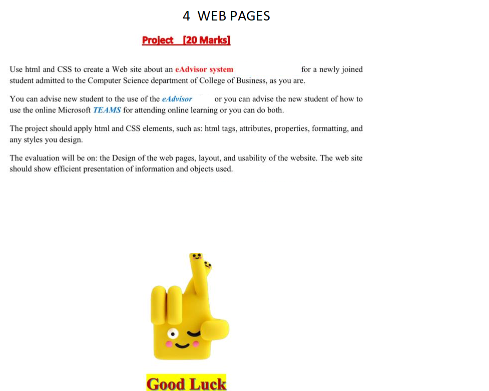 Solved 4 WEB PAGES Project (20 Marks Use html and CSS to | Chegg.com