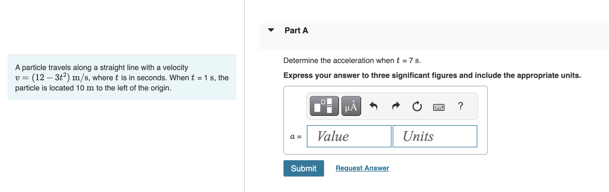 Solved Part AA particle travels along a straight line with a | Chegg.com