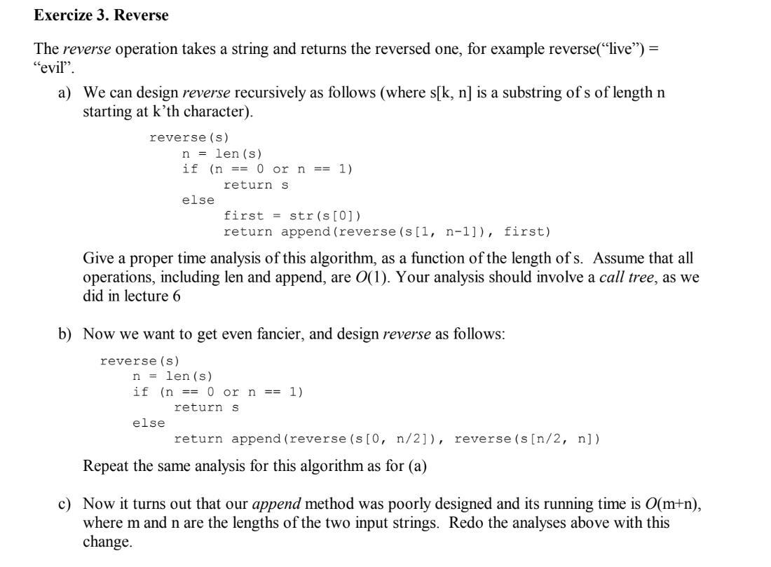 Solved ercize 3. Reverse e reverse operation takes a string | Chegg.com