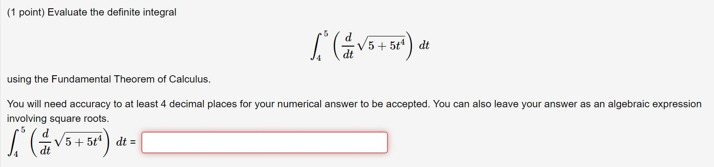 Solved (1 point) Evaluate the definite | Chegg.com