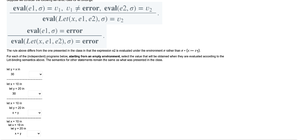 Solved eval(el, o) = V1, Vi # error, eval(e2,0) = 12 | Chegg.com