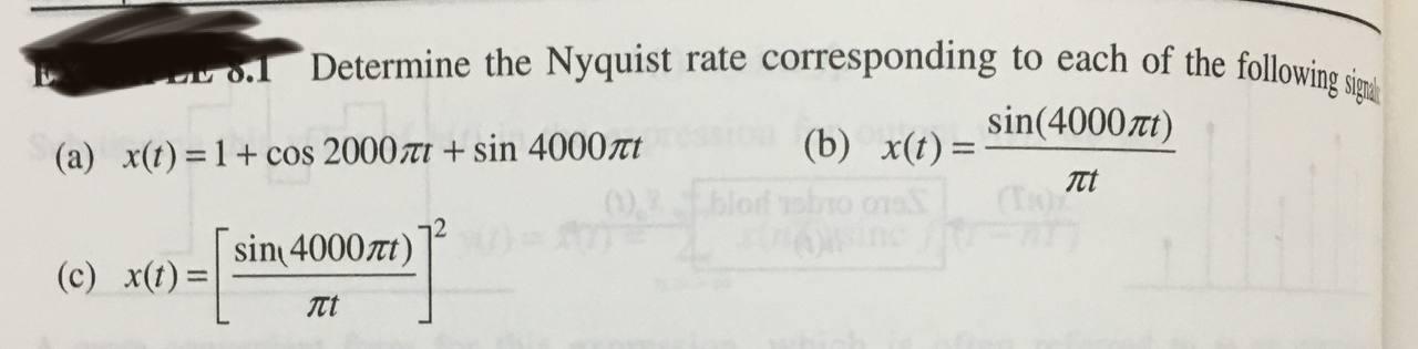 Solved GV0.1 Determine the Nyquist rate corresponding to | Chegg.com