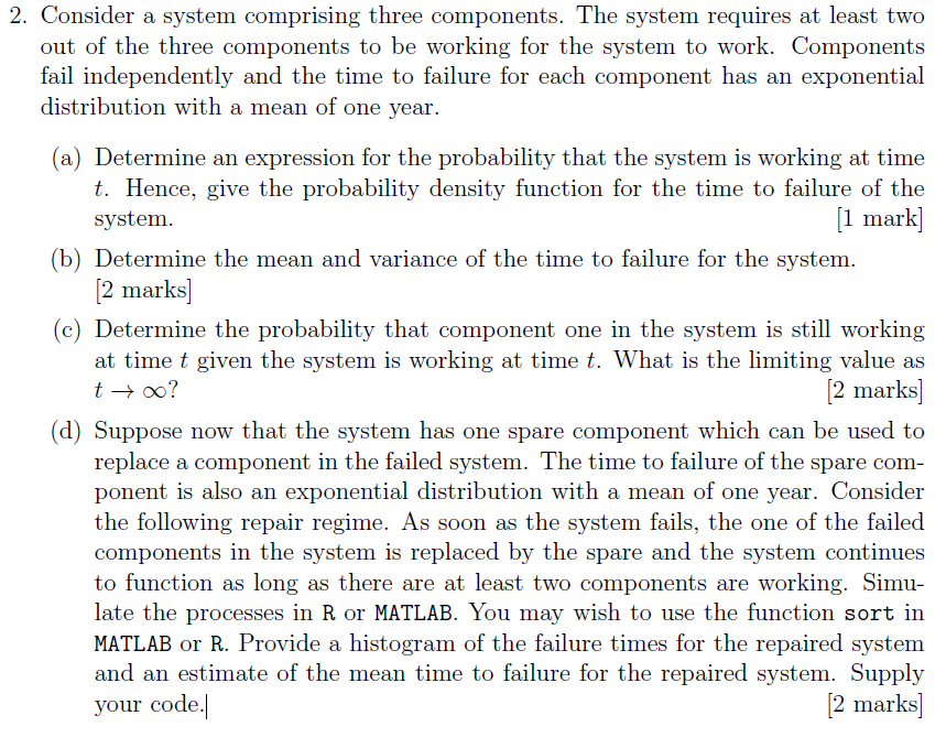 Solved 2. Consider a system comprising three components. The | Chegg.com