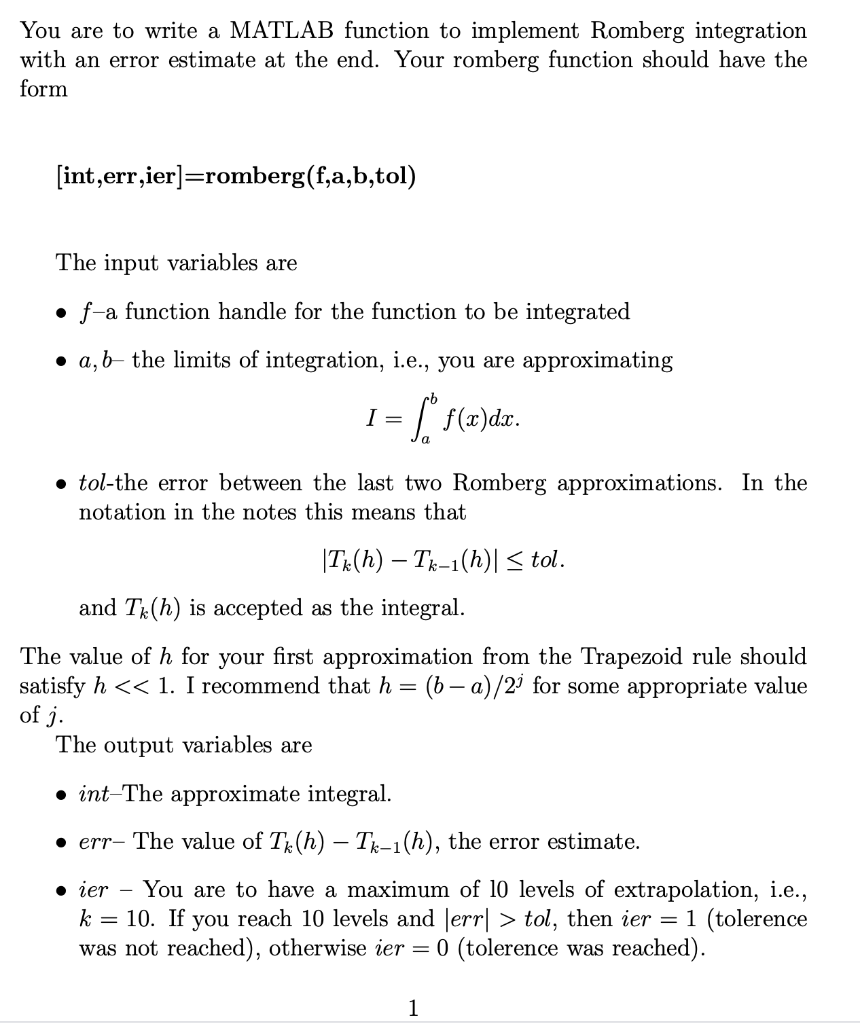 Solved You are to write a MATLAB function to implement | Chegg.com
