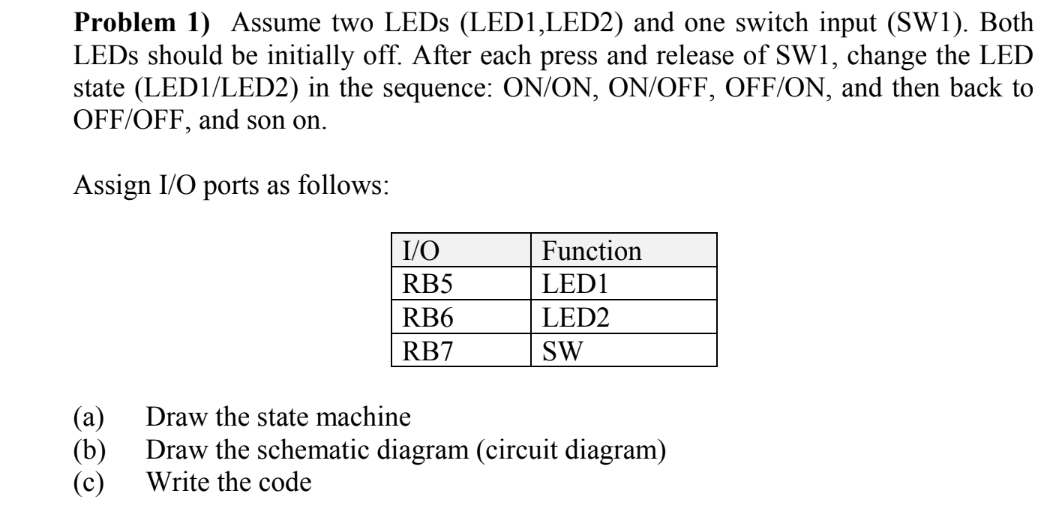 Solved Problem 1) Assume two LEDs (LED1,LED2) and one switch | Chegg.com