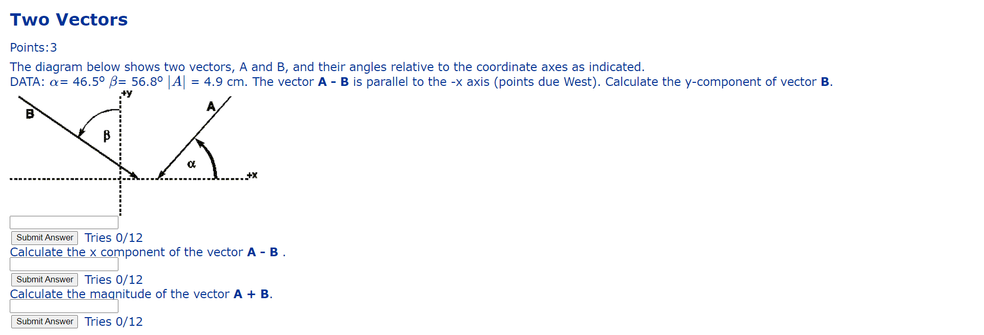 Solved Two VectorsPoints: 3The diagram below shows two | Chegg.com Solved Two VectorsPoints: 3The diagram below shows two | Chegg.com