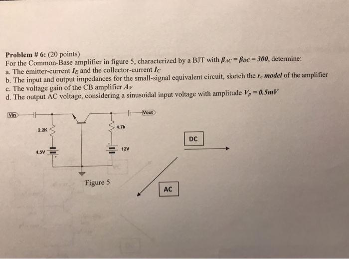 Solved Problem # 5: (25 points) For the Common-Emitter | Chegg.com