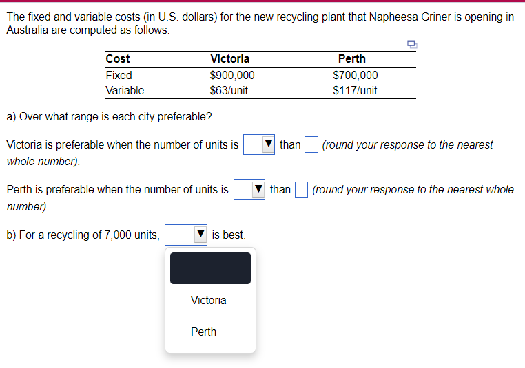 Solved The fixed and variable costs (in U.S. dollars) for | Chegg.com