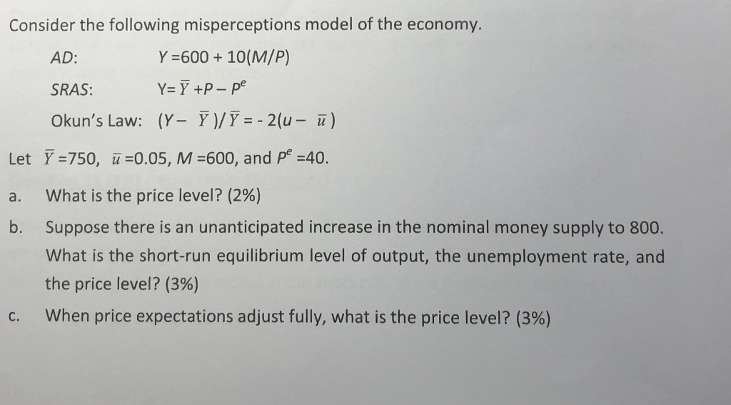 Solved Consider the following misperceptions model of the | Chegg.com