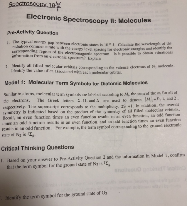 Solved Spectroscop Electronic Spectroscopy Il: Molecules | Chegg.com