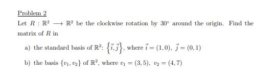 Solved Problem 2 Let R: R2 R2 be the clockwise rotation by | Chegg.com