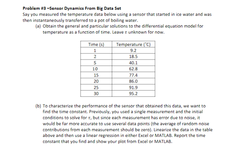 Solved Problem \#3 -Sensor Dynamics From Big Data Set Say | Chegg.com