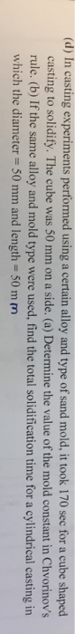 Solved In casting experiments performed using a certain | Chegg.com