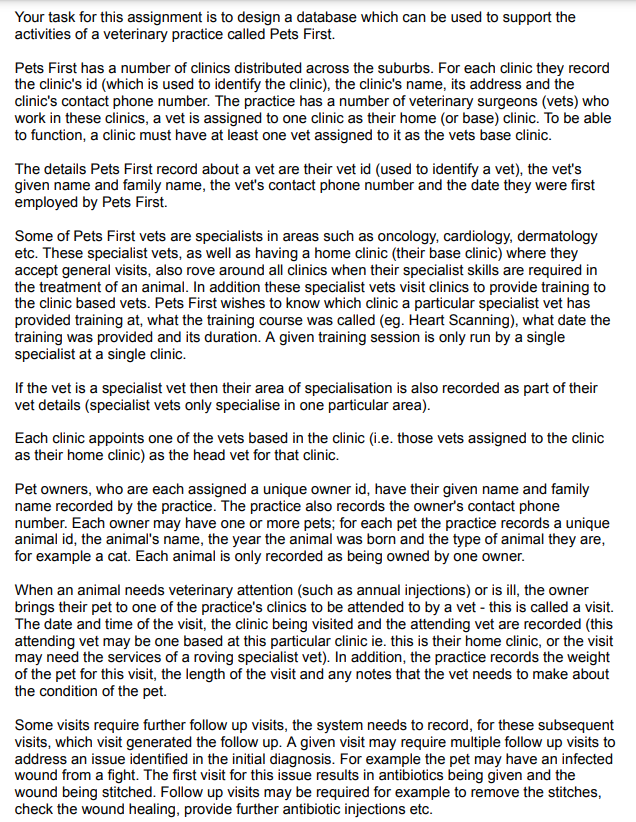 Solved Your task for this assignment is to design a database | Chegg.com