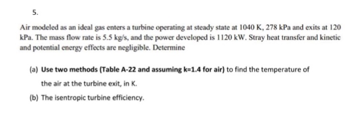 Solved Air modeled as an ideal gas enters a turbine | Chegg.com