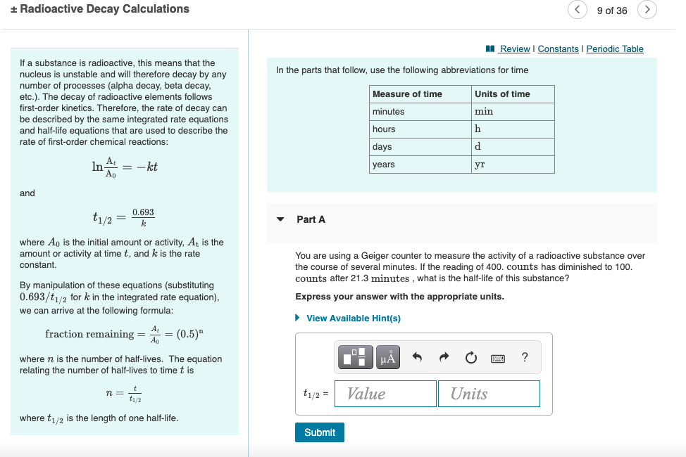 Solved Radioactive Decay Calculations 9 of 36 A Review | Chegg.com