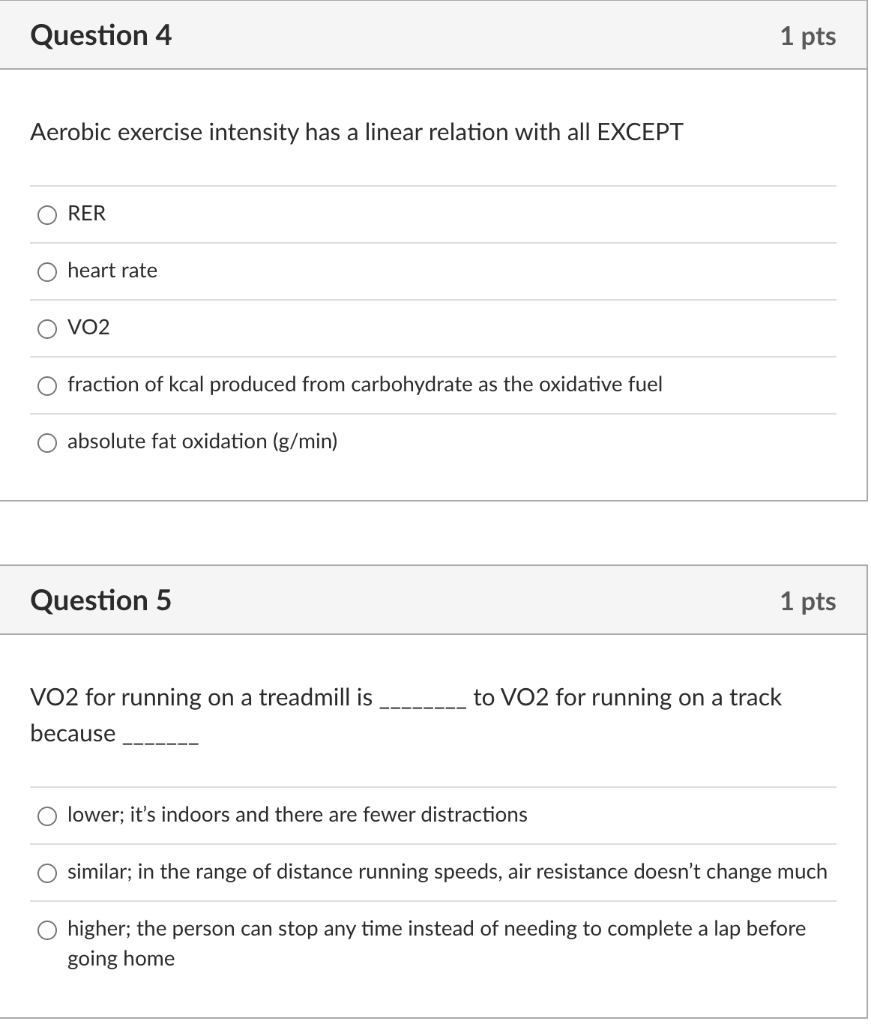 Solved Aerobic exercise intensity has a linear relation with | Chegg.com