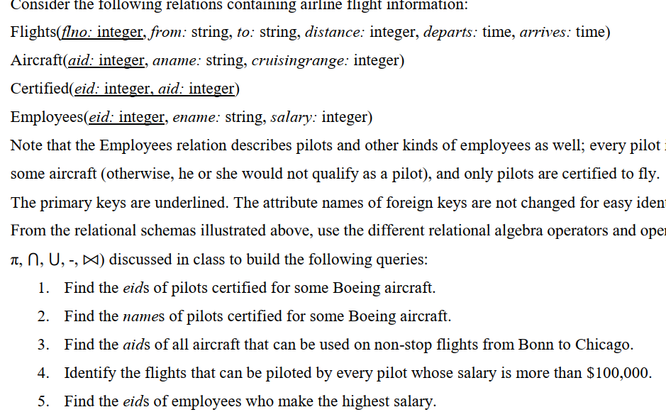 Solved Consider the following relations containing airline | Chegg.com