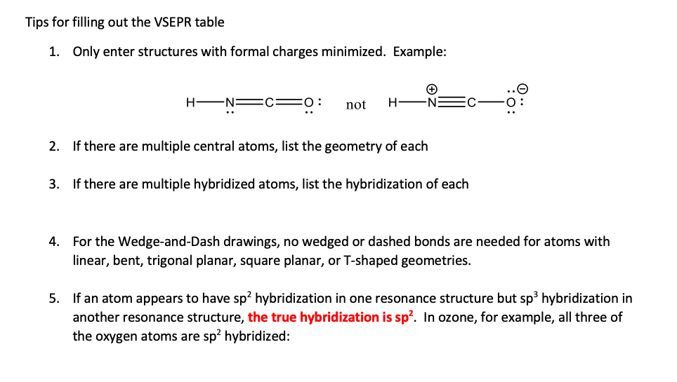 Solved Tips for filling out the VSEPR table 1. Only enter | Chegg.com