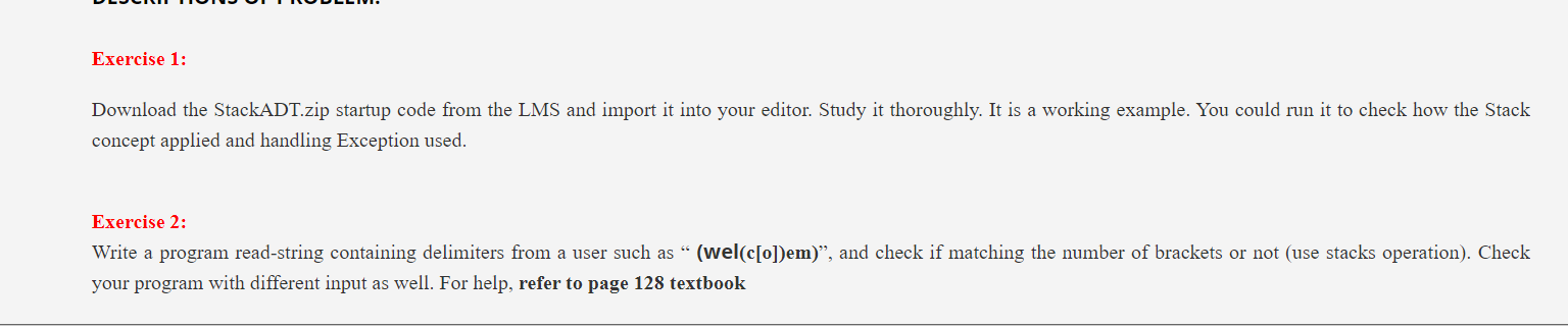Solved Exercise 1: Download the StackADT.zip startup code | Chegg.com