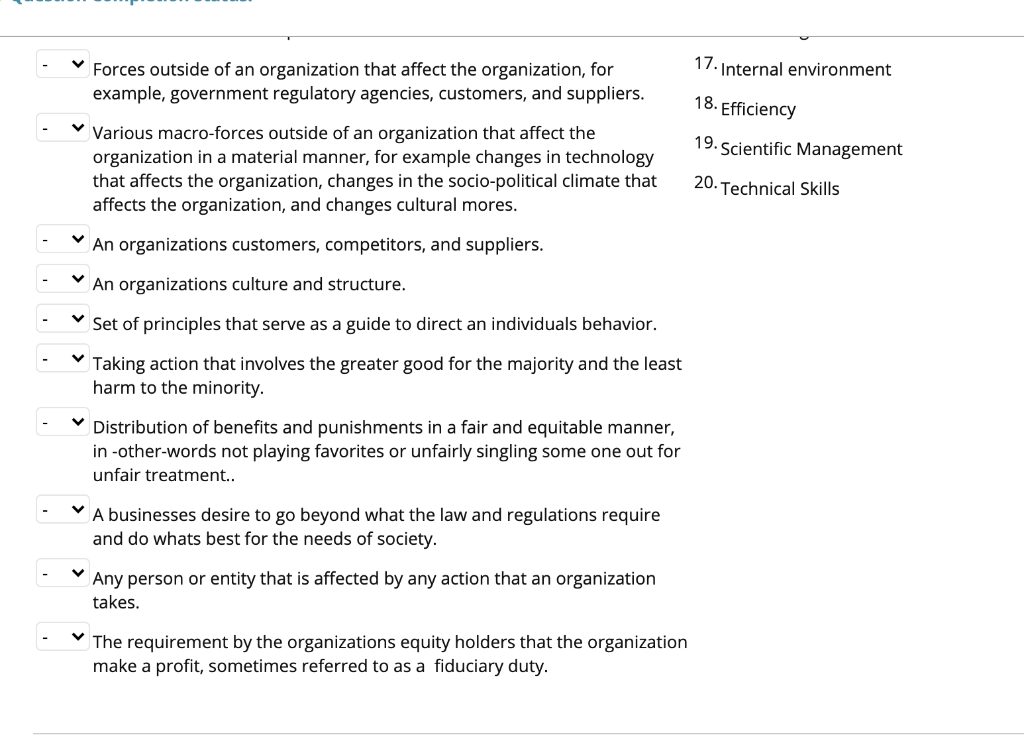 Solved 17. Internal environment Forces outside of an | Chegg.com