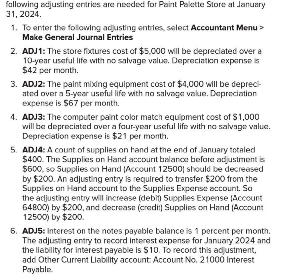 Solved following adjusting entries are needed for Paint | Chegg.com