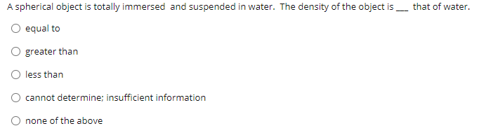 Solved A spherical object is totally immersed and suspended | Chegg.com