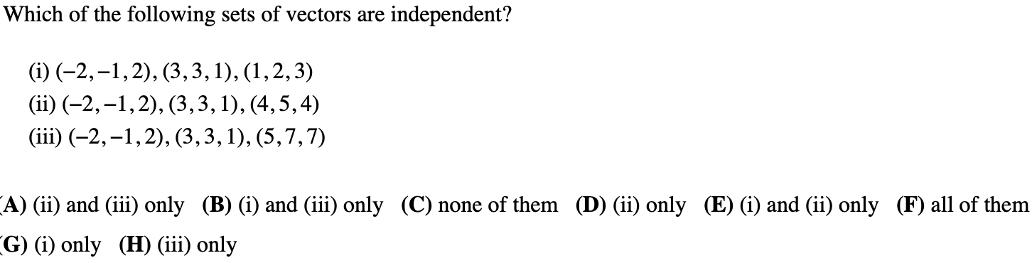 Solved Which of the following sets of vectors are | Chegg.com