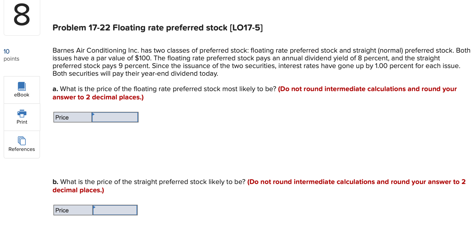 Solved 8 Problem 17-22 Floating rate preferred stock | Chegg.com