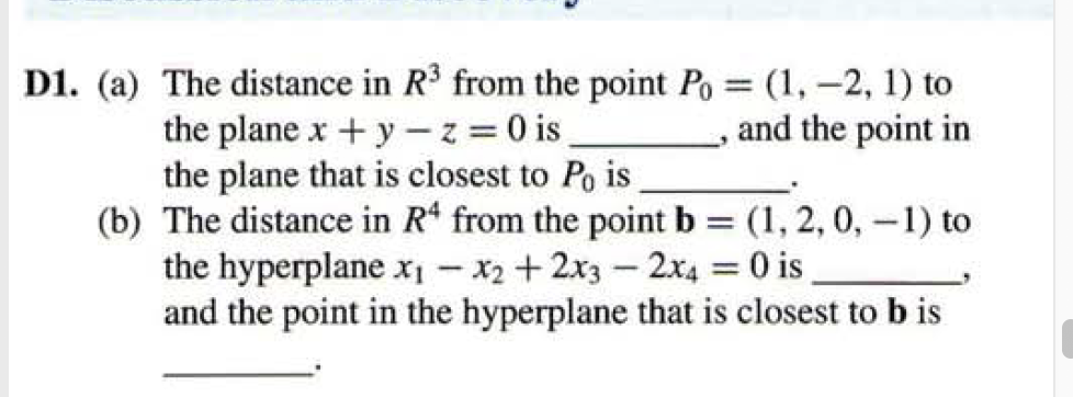 Solved D1. (a) The distance in R3 from the point P = (1, -2, | Chegg.com