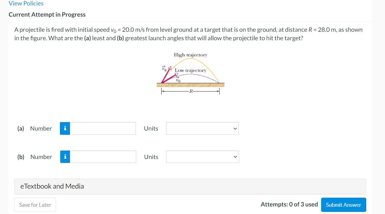 Solved A projectile is fired with initial speed v0=20.0 m/s | Chegg.com