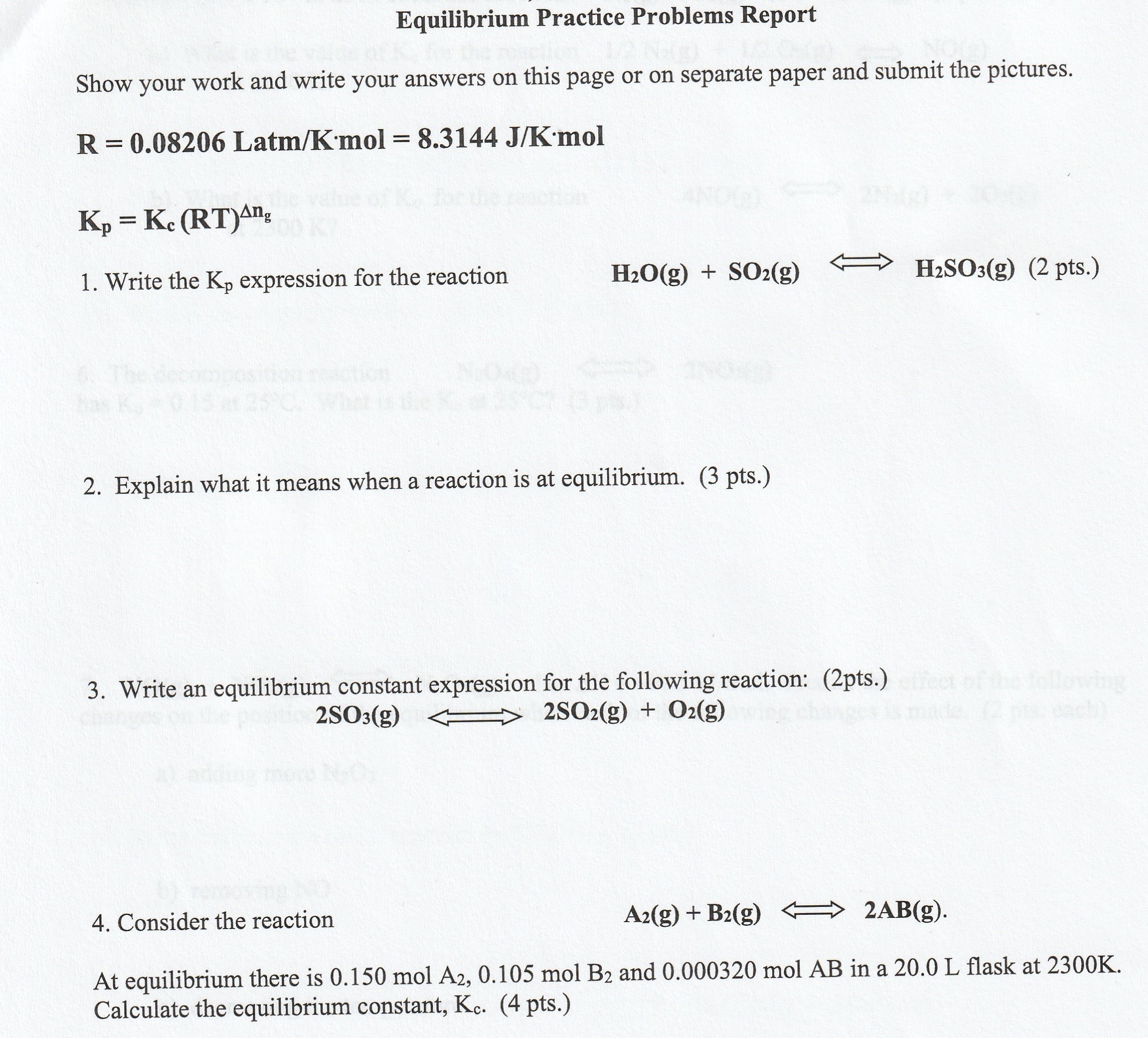 Solved Equilibrium Practice Problems Report Show your work | Chegg.com