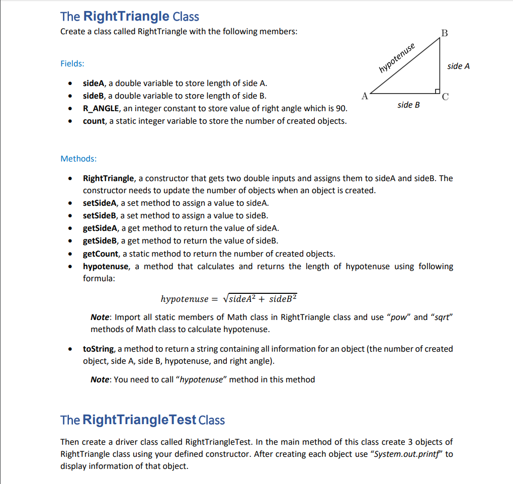 Solved The RightTriangle Class Create a class called | Chegg.com