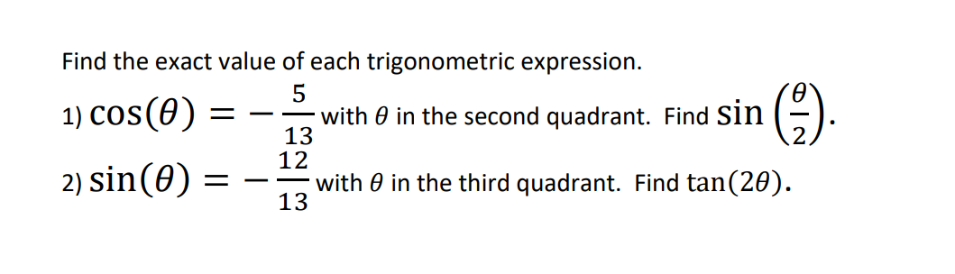 Solved Find the exact value of each trigonometric | Chegg.com
