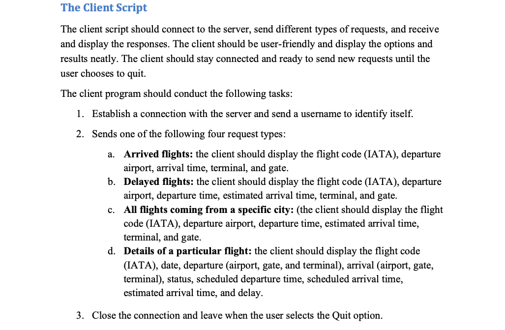 Solved The Client Script The client script should connect to | Chegg.com