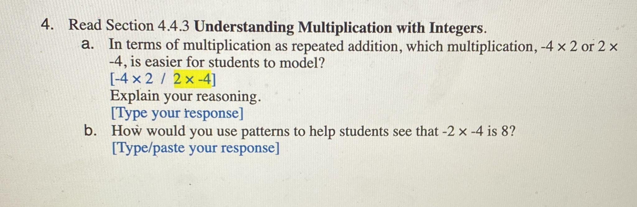 Solved 4. Read Section 4.4.3 Understanding Multiplication | Chegg.com