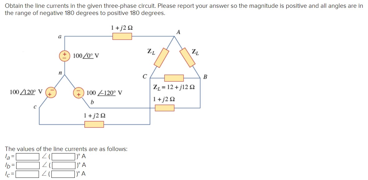 Solved Obtain the line currents in the given three-phase | Chegg.com