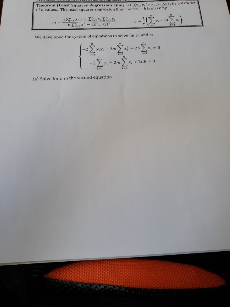 Solved Theorem (Least Squares Regression Line) Let ((x,. | Chegg.com