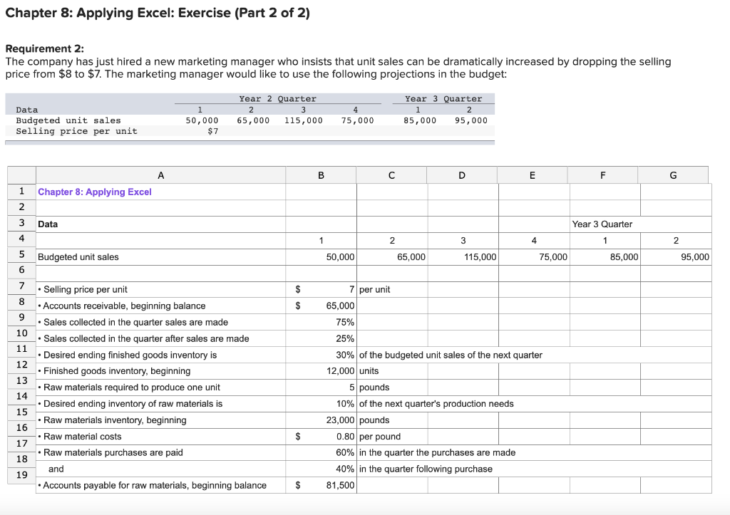 Chapter 8: Applying Excel: Exercise (Part 2 of 2) | Chegg.com