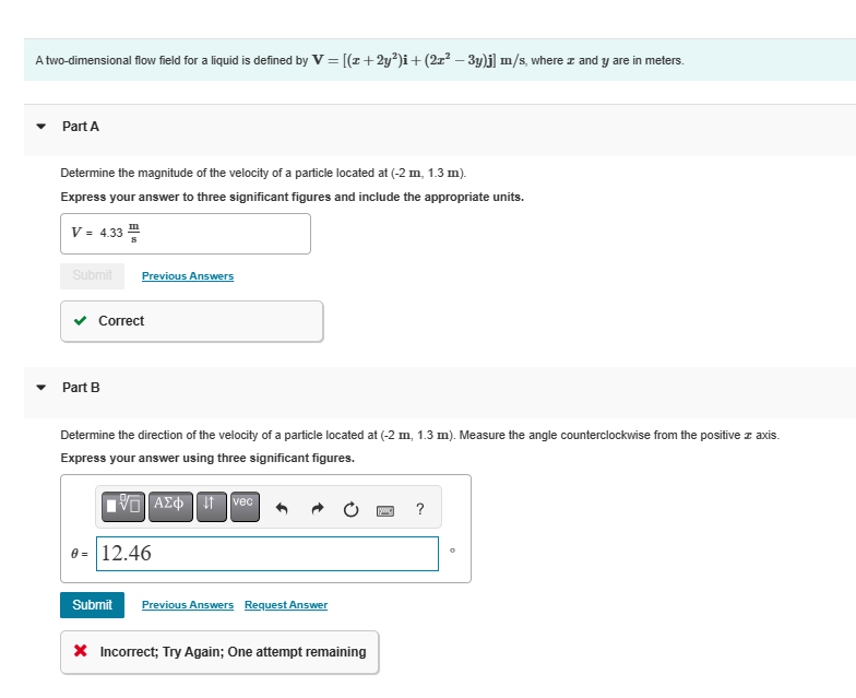 Solved A two-dimensional flow field for a liquid is defined | Chegg.com