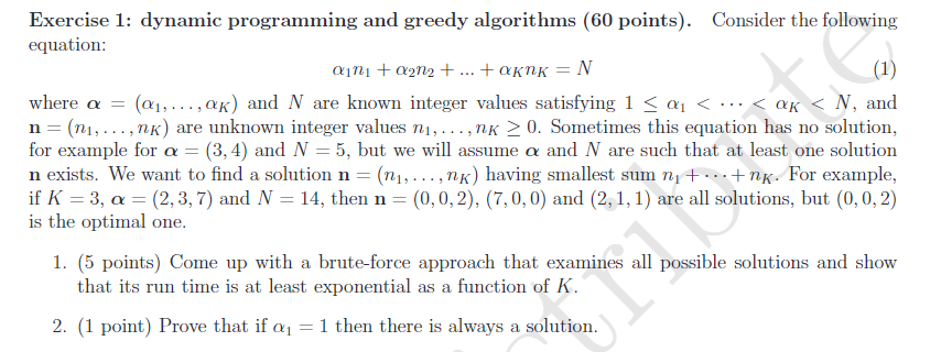 Exercise 1: dynamic programming and greedy algorithms | Chegg.com