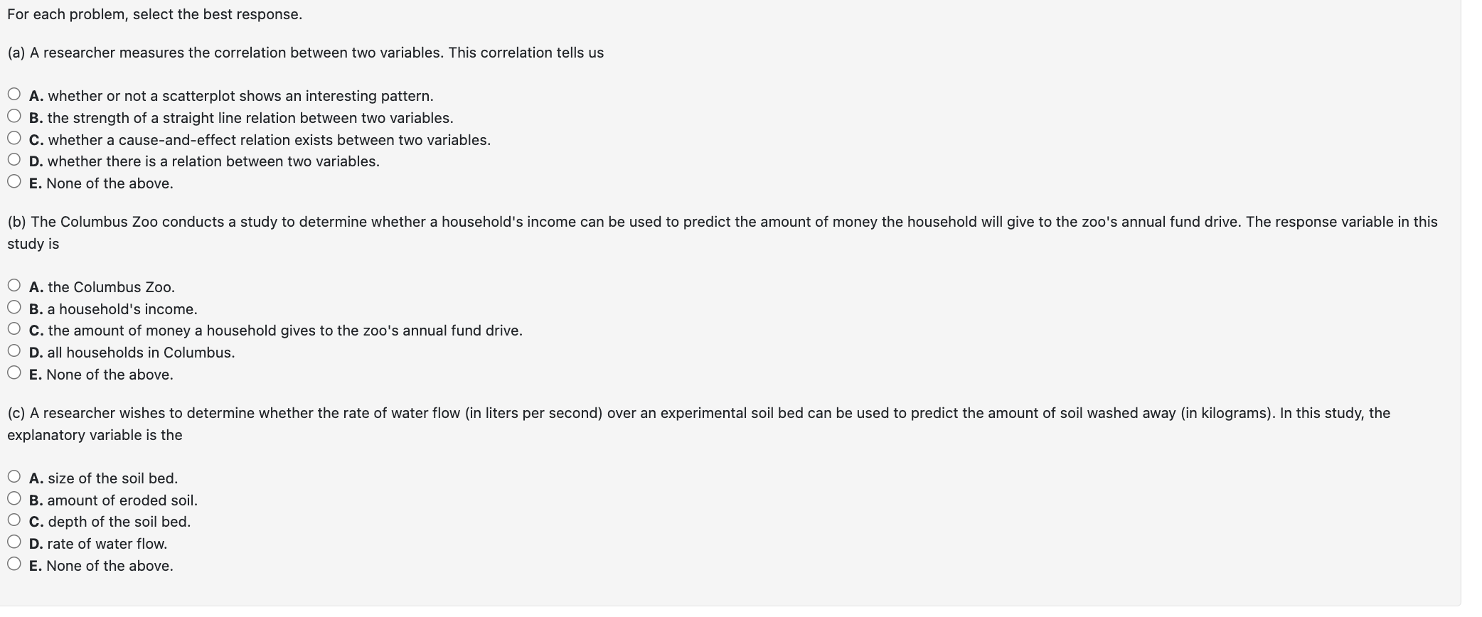 Solved For each problem, select the best response. (a) A | Chegg.com