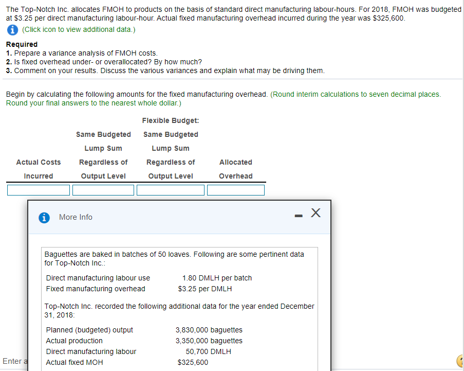 Solved . Prepare a variance analysis of FMOH costs. 2. Is | Chegg.com
