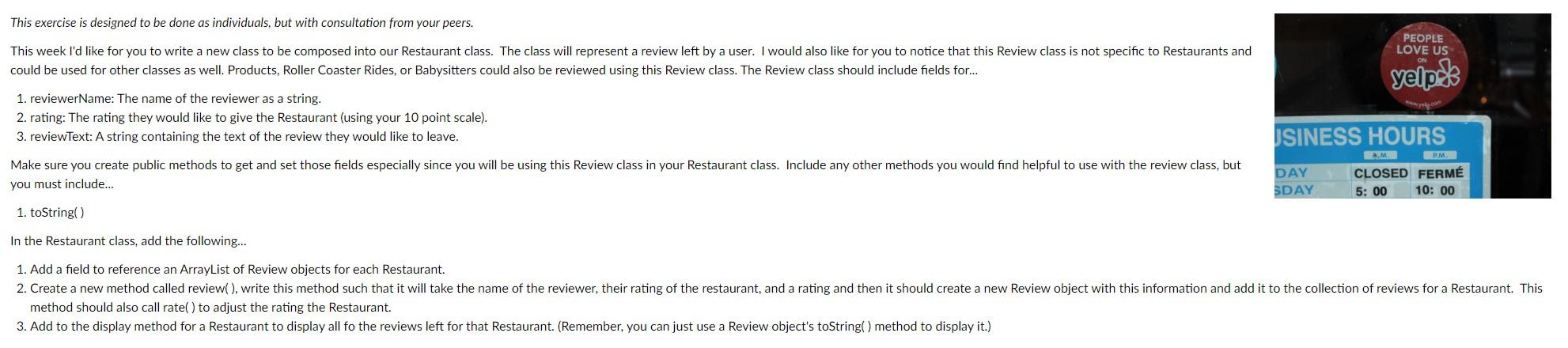 Solved in java this is the original restaurant code class | Chegg.com