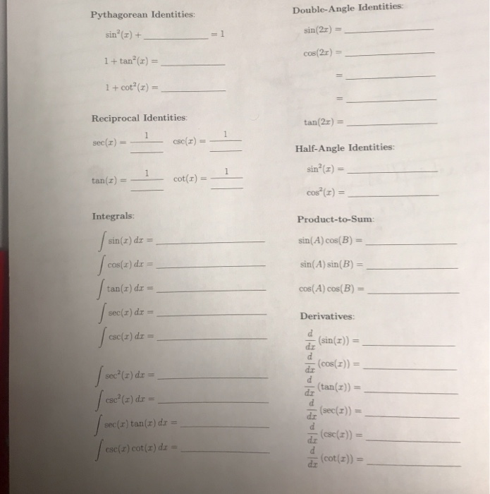 Solved Pythagorean Identities: Double-Angle Identities: | Chegg.com