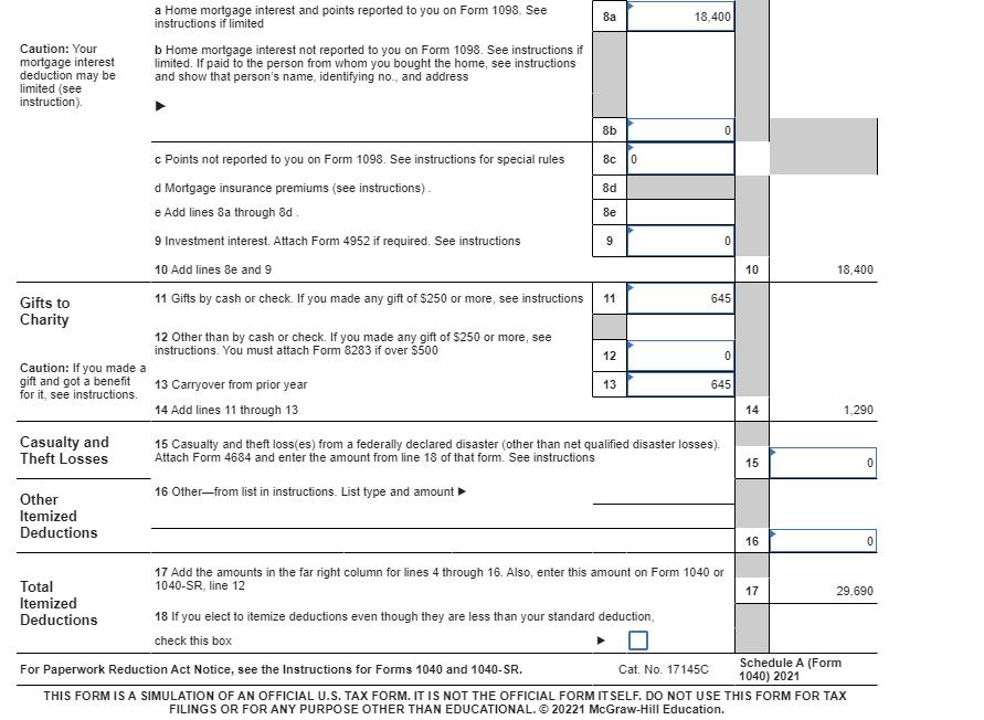 Solved **NEED 12a and 13 on 1040*** Schedule A included for | Chegg.com