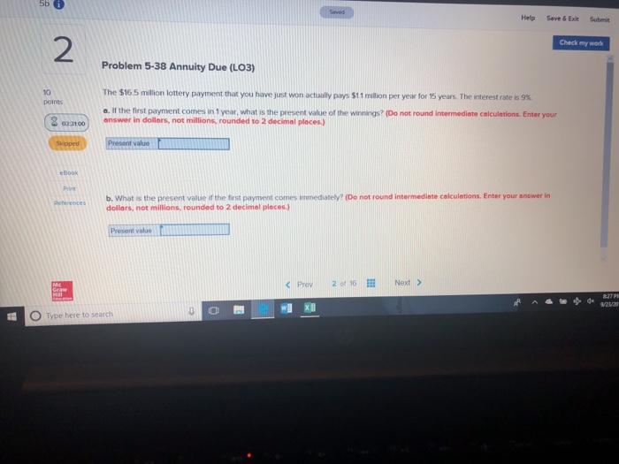 Solved Sb Help Save & ExitSubmit 2 Check my work Problem | Chegg.com